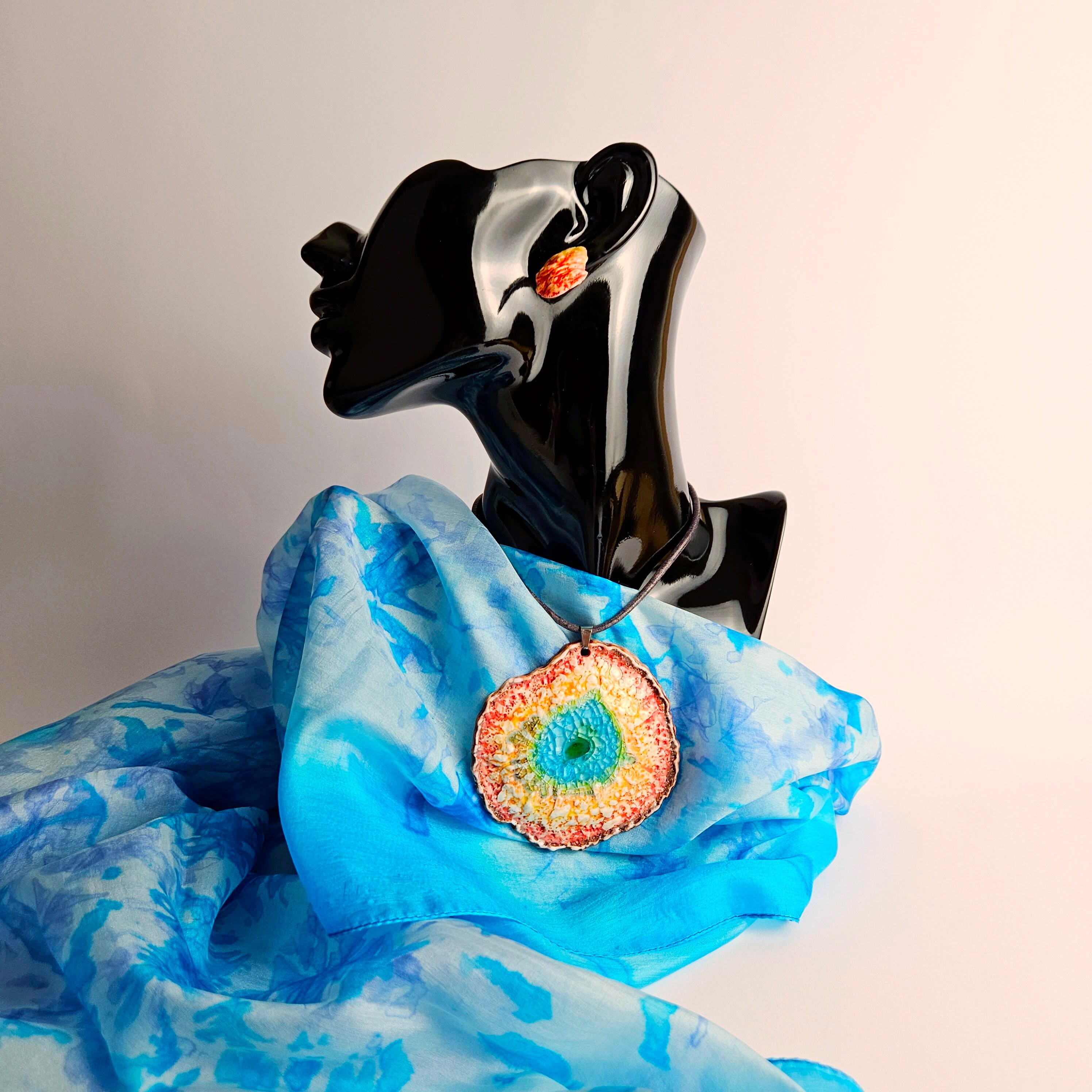 Yellowstone Firestone Jewelry Set Ceramic Necklace Porcelain Handmade ...