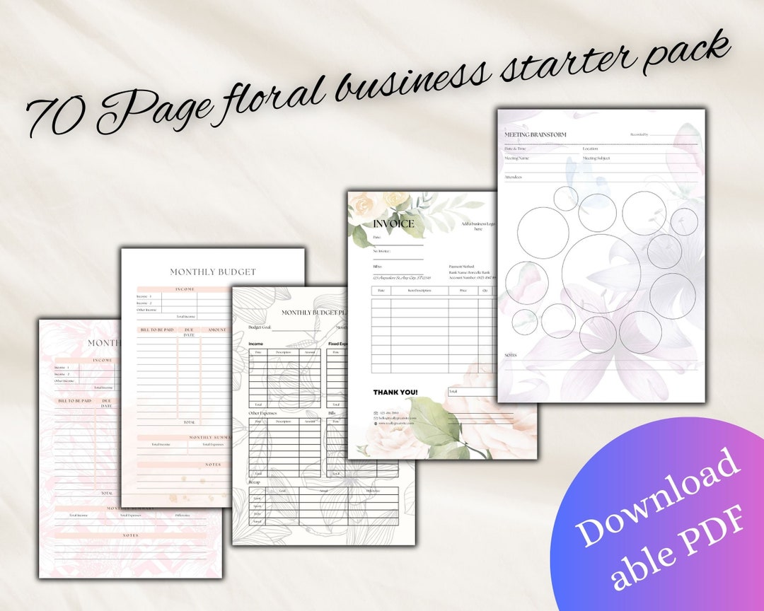 Business Starter Pack. Finances, Budget, Sign in Sheet, Brainstorming ...