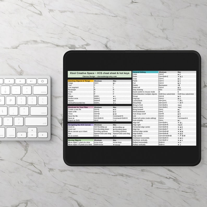 XCS Mouse Pad Cheat Sheet, Xtool Mouse Pad Cheat Sheet, Xtool, XCS ...