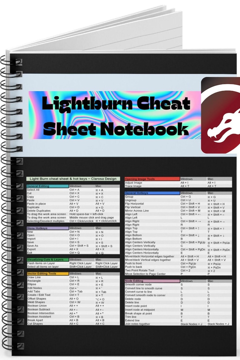 Laser Spiral Notebook, Cheat Sheet, Lightburn, Journal, Windows, Mac ...