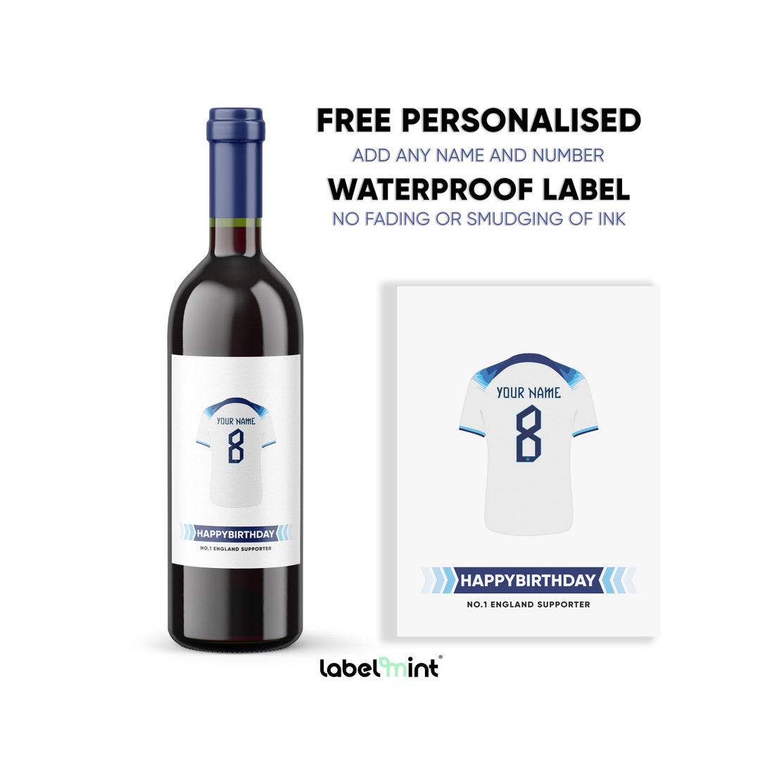 Personalised England FC Birthday Label | Wine Bottle Label | Gin ...