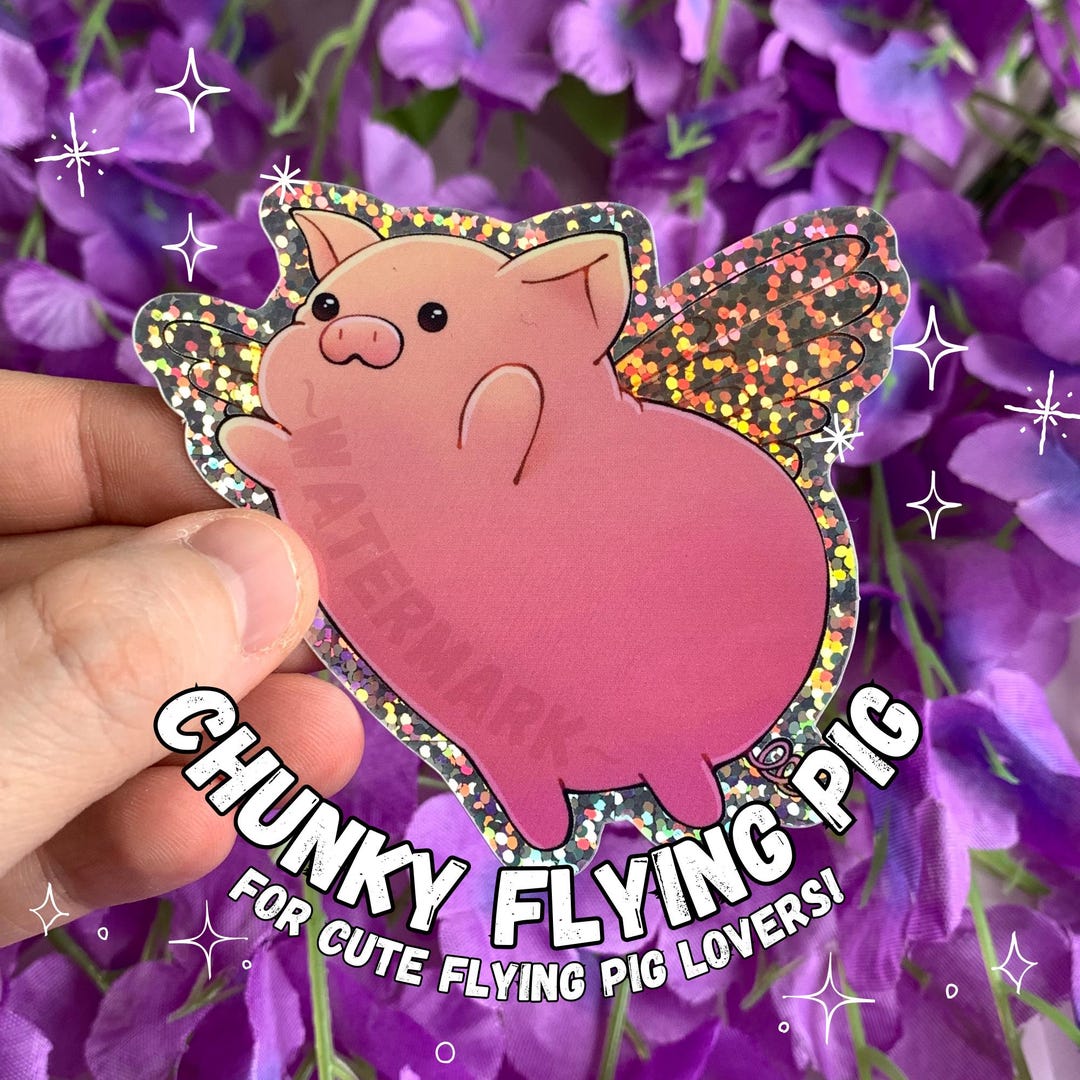 Flying Pig Glittering Sticker Chunky Pink Pig Lover Stickers With Wings ...