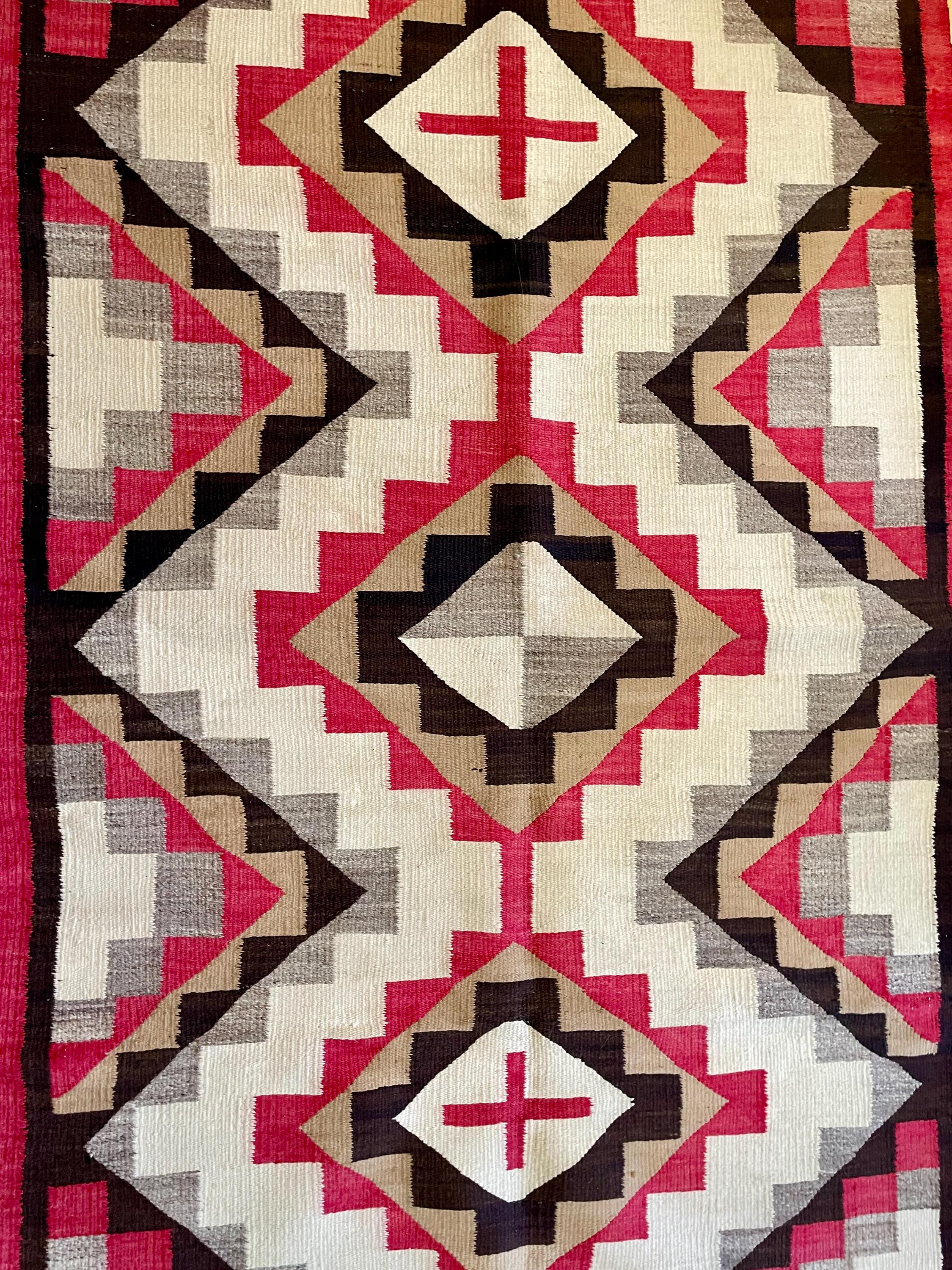 Navajo Ganado Red , C. 1930-40's. 41 1/4"x63 1/2". 3 Red Diamond Design ...