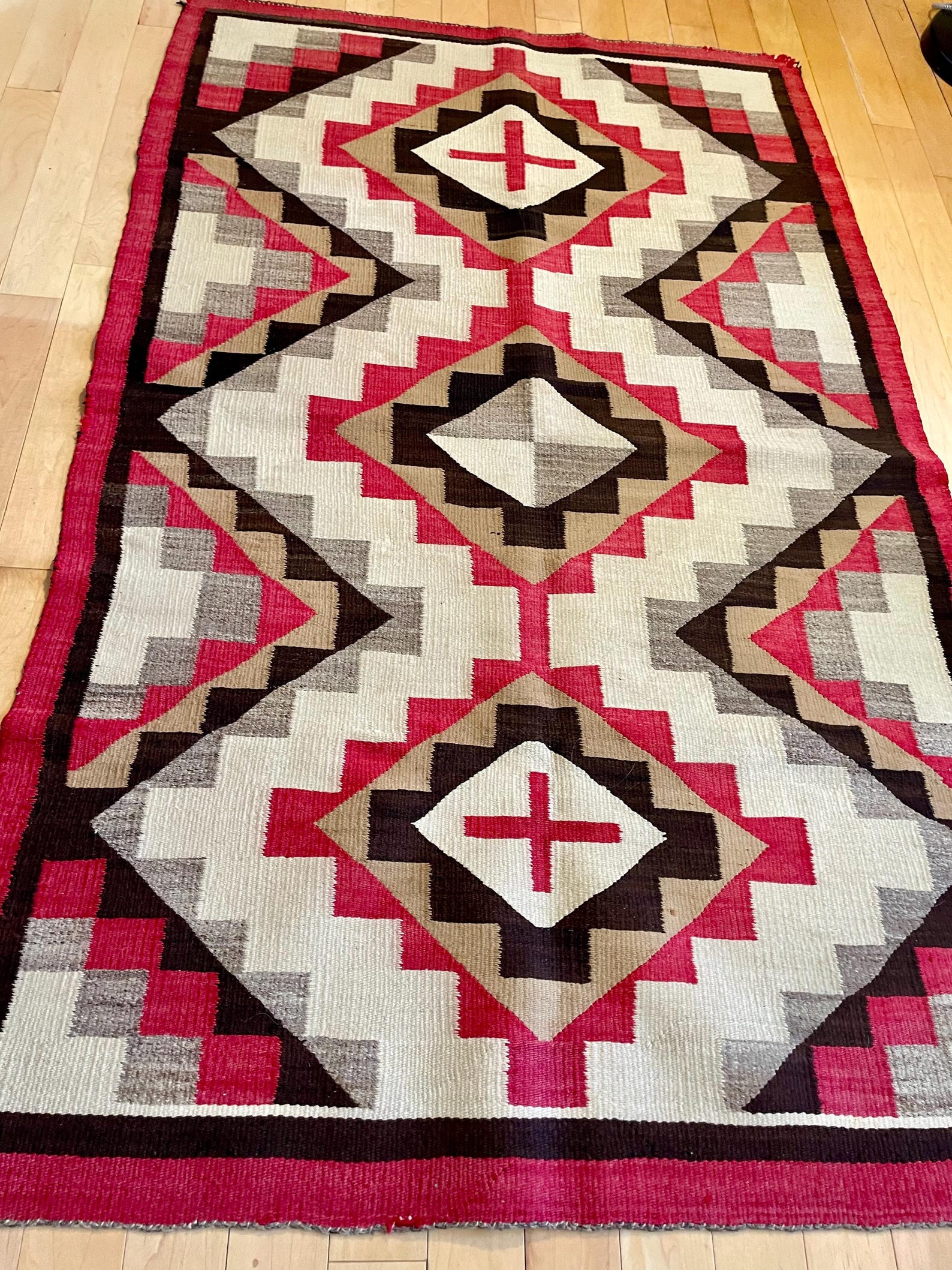 Navajo Ganado Red , C. 1930-40's. 41 1/4"x63 1/2". 3 Red Diamond Design ...