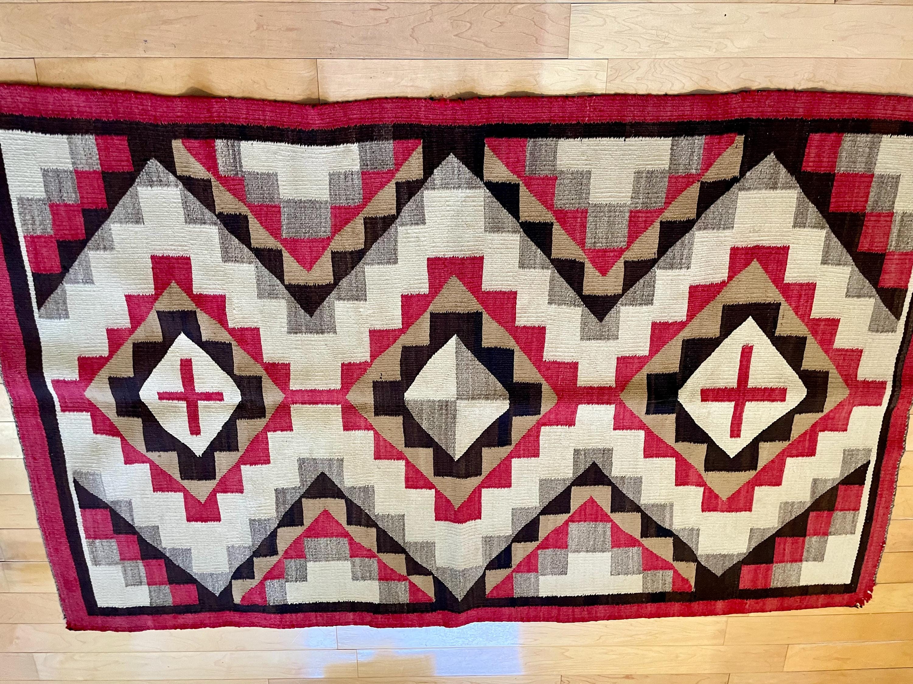 Navajo Ganado Red , C. 1930-40's. 41 1/4"x63 1/2". 3 Red Diamond Design ...