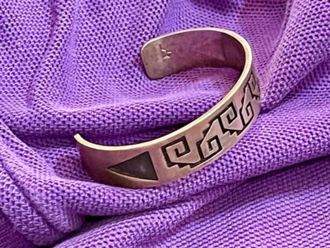 Hopi Sterling Silver Overlay Water Wave Cuff by Weaver Selina (1944 ...