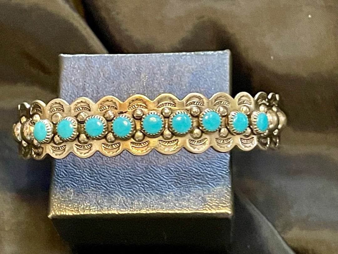 Navajo Made at Bell Trading Post, C. 1940. Nickel Silver and 9 Stones ...