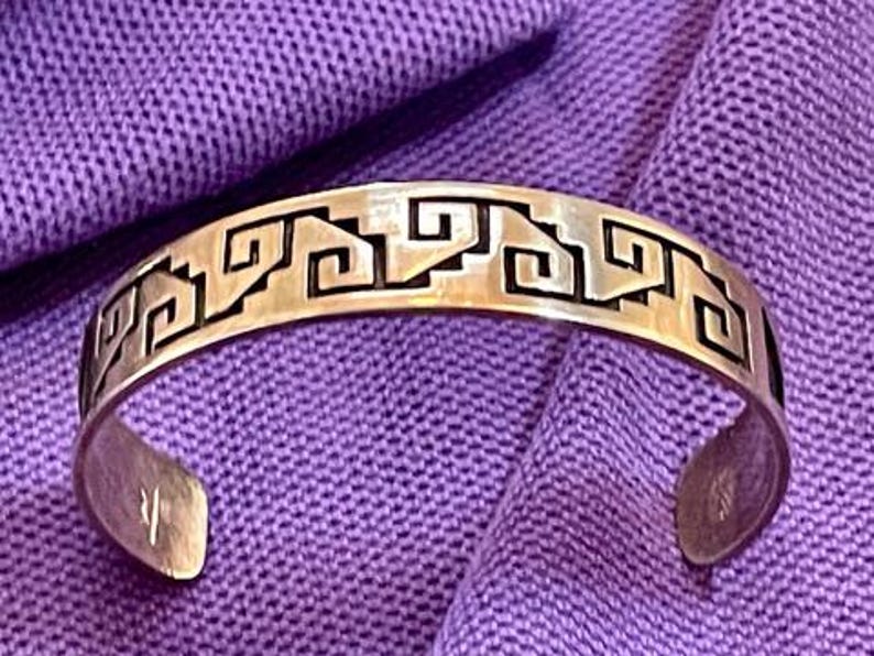Hopi Sterling Silver Overlay Water Wave Cuff by Weaver Selina (1944 ...