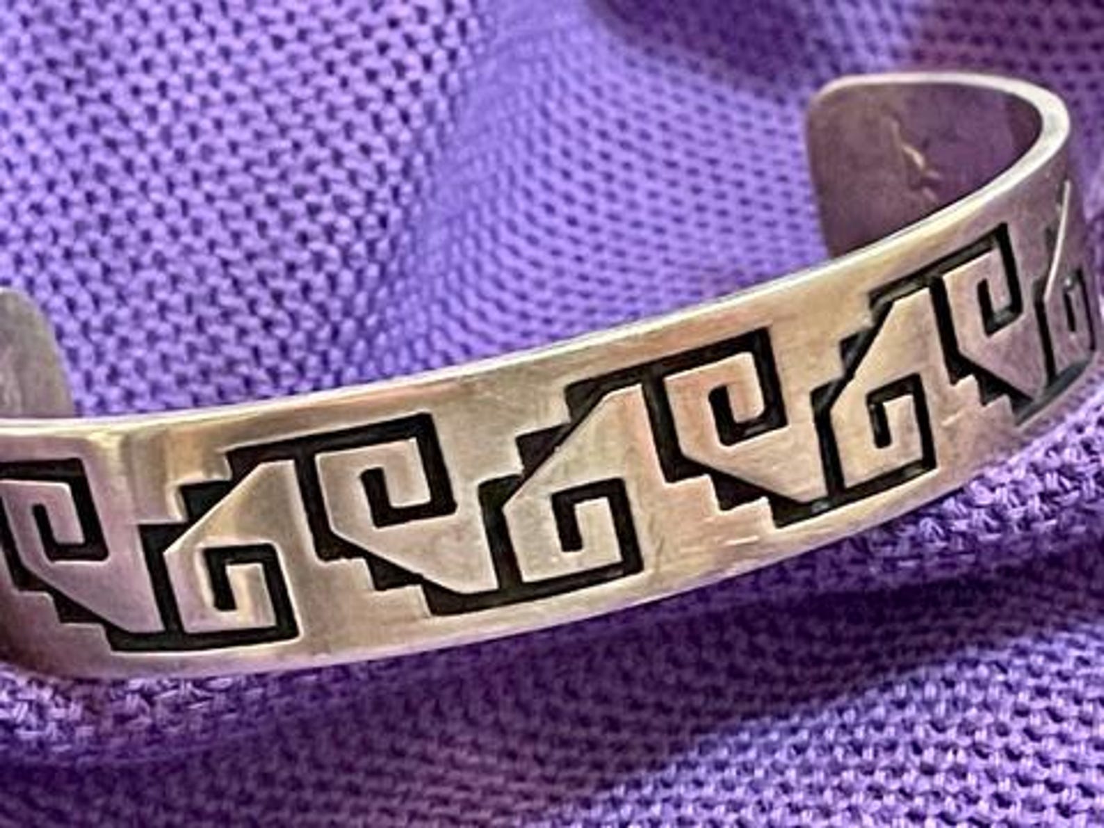 Hopi Sterling Silver Overlay Water Wave Cuff by Weaver Selina (1944 ...