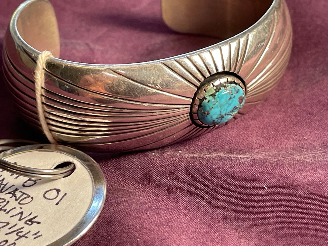 Navajo "sunburst" Sterling and Turquoise Cuff Bracelet by Darrell ...
