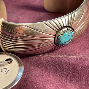 Navajo "sunburst" Sterling and Turquoise Cuff Bracelet by Darrell ...