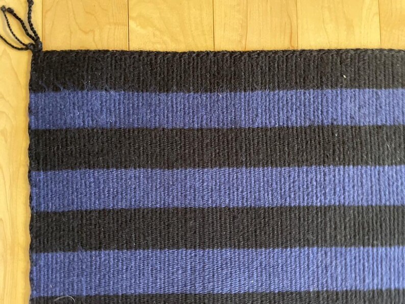 Navajo Moki Revival. C. 2000. 59"x66". Striking Blue and Black Stripes ...