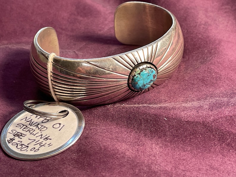Navajo "sunburst" Sterling and Turquoise Cuff Bracelet by Darrell ...