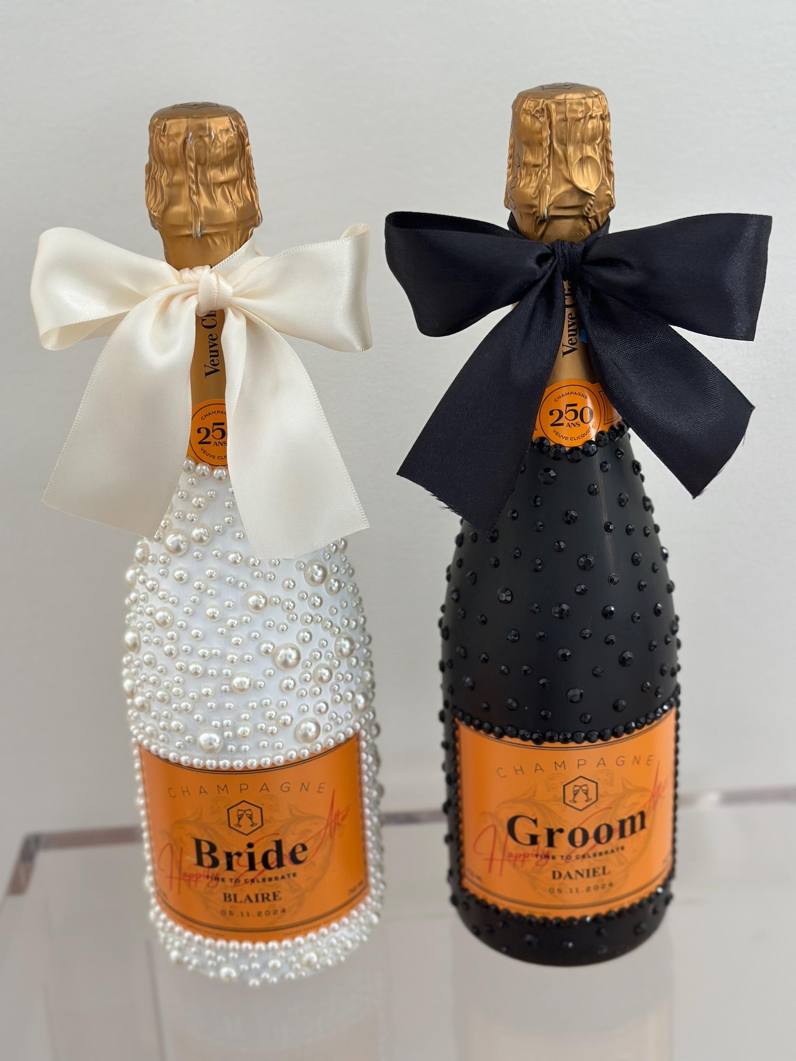 Custom Bride and Groom Pearl Champagne Bottle - Etsy