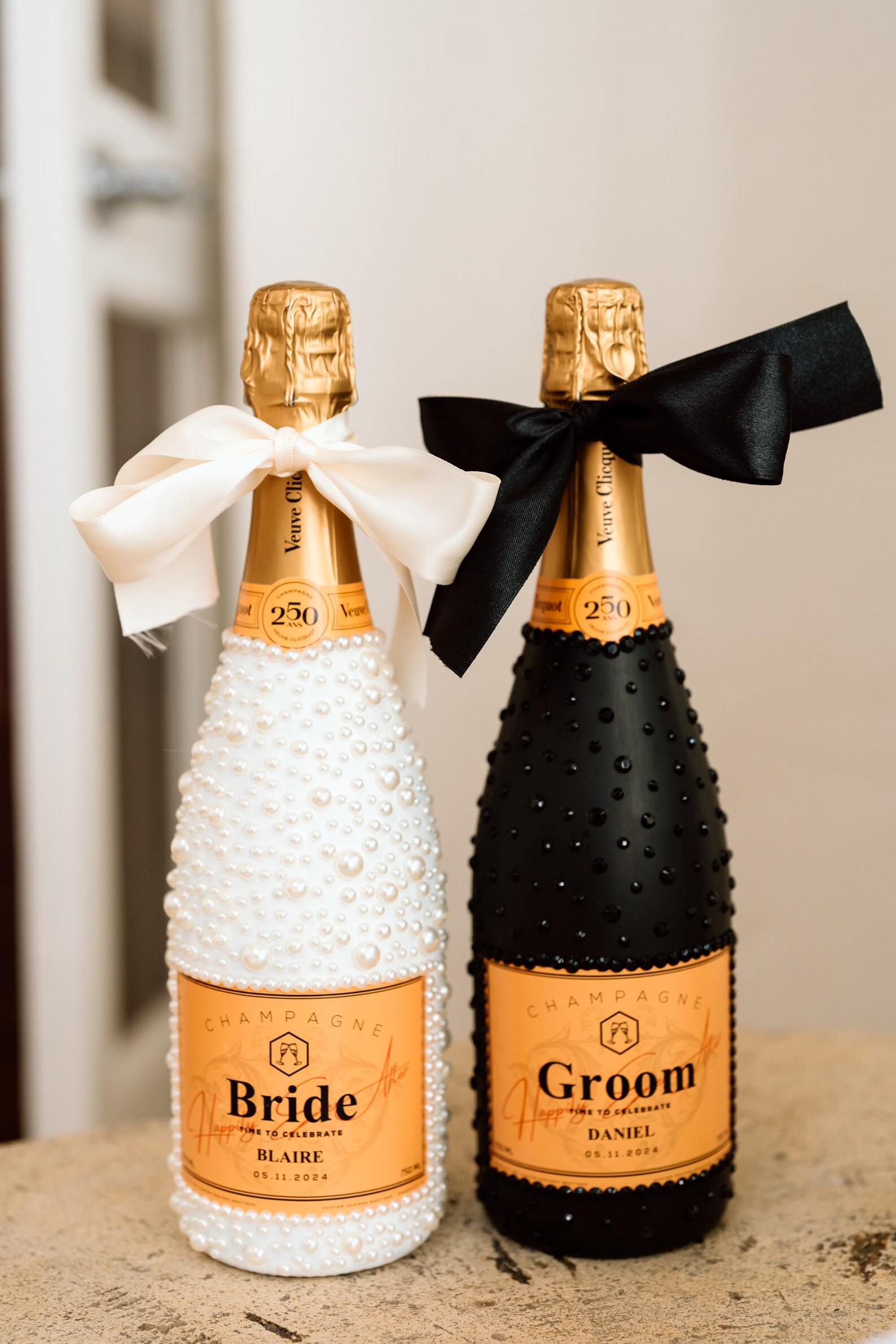Custom Bride and Groom Pearl Champagne Bottle - Etsy