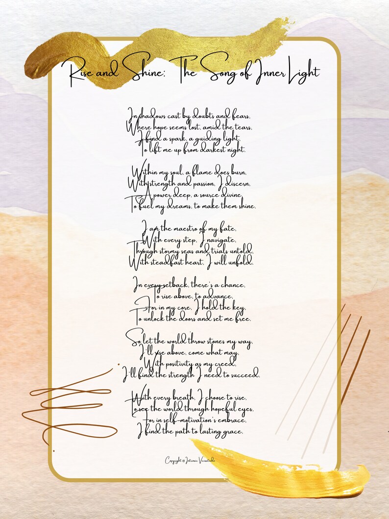 Digital Download Printable Poster: Rise and Shine the Song of Inner ...
