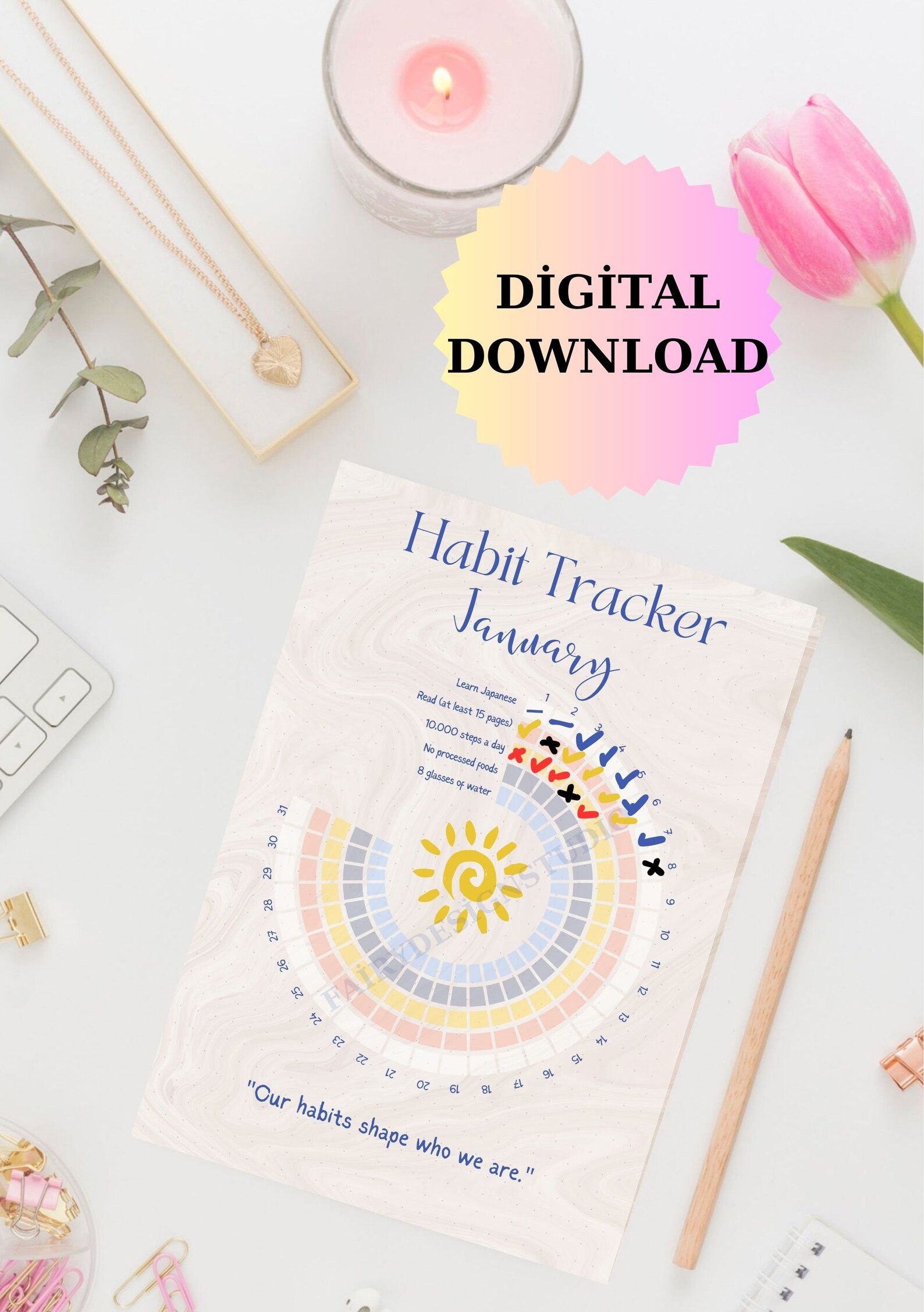 Circle Daily Habit Tracker PDF in Sizes A5, A4, Letter habit Track ...