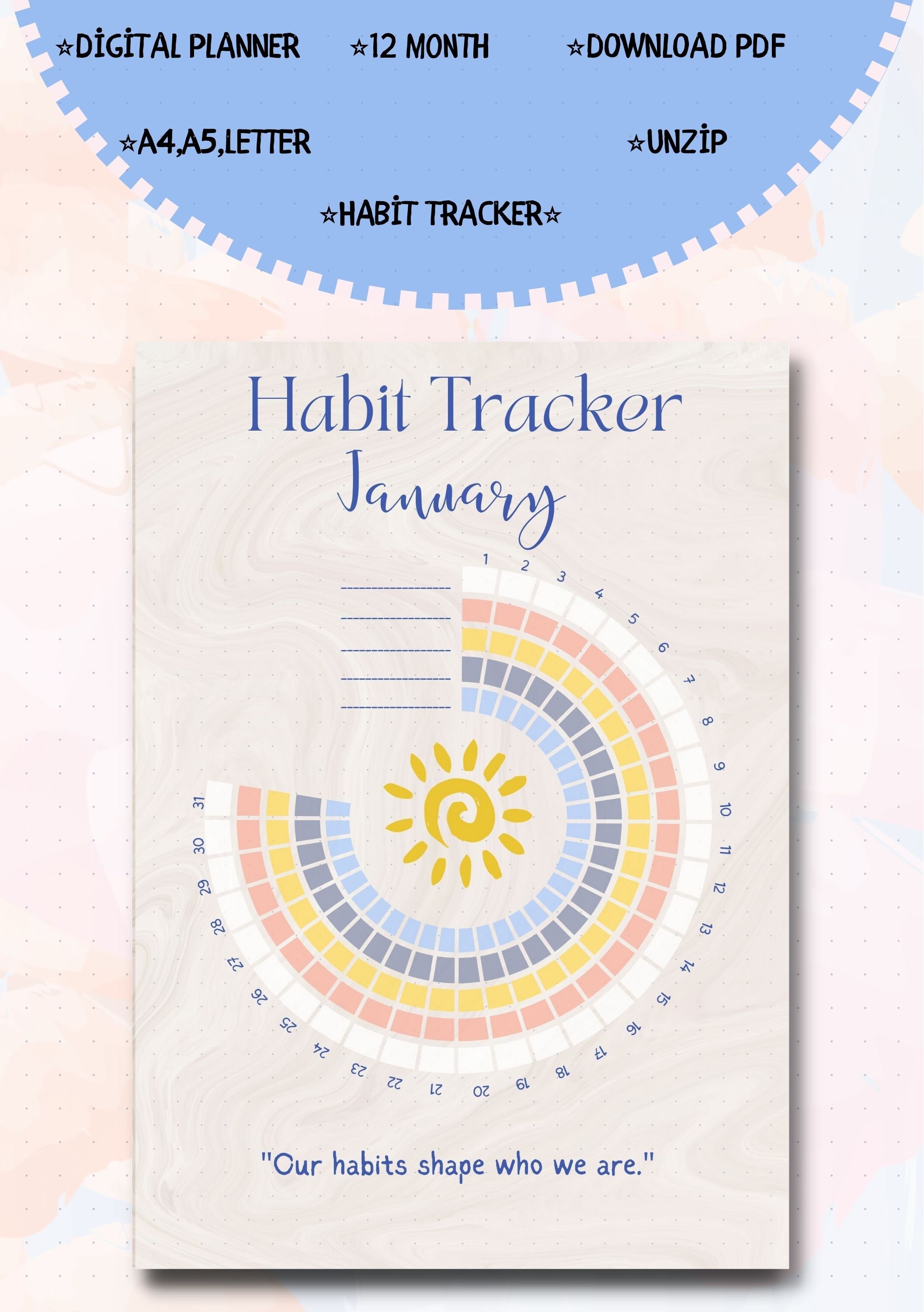 Circle Daily Habit Tracker PDF in Sizes A5, A4, Letter habit Track ...
