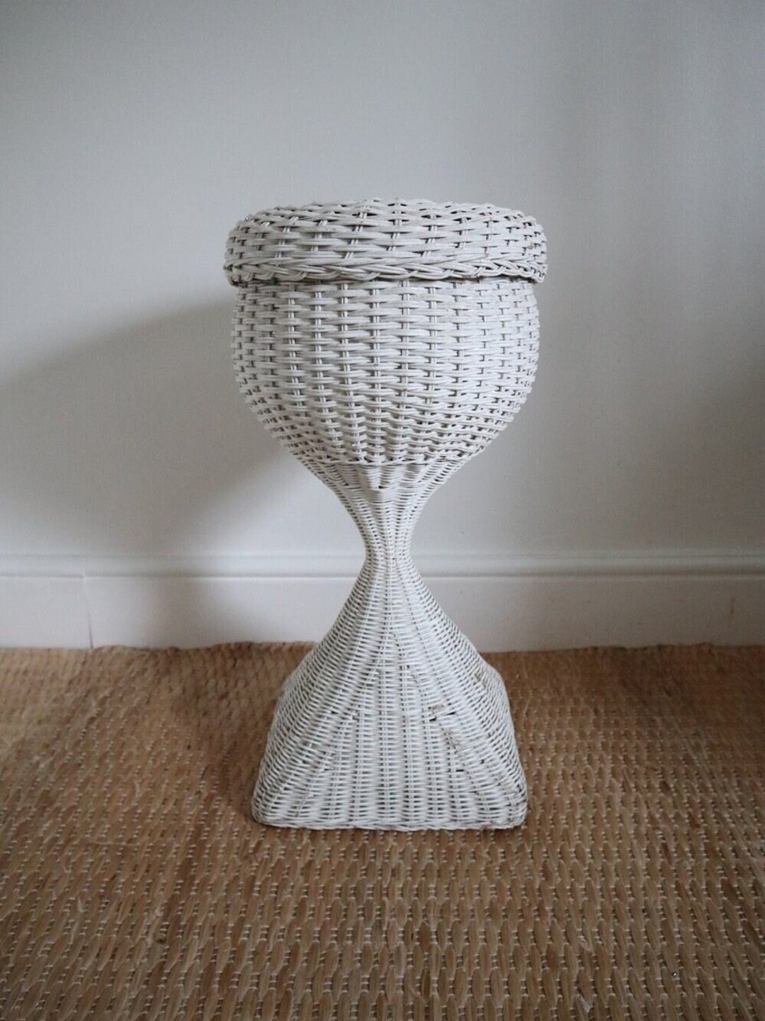 White Wicker Pedestal Plant Stand - Etsy