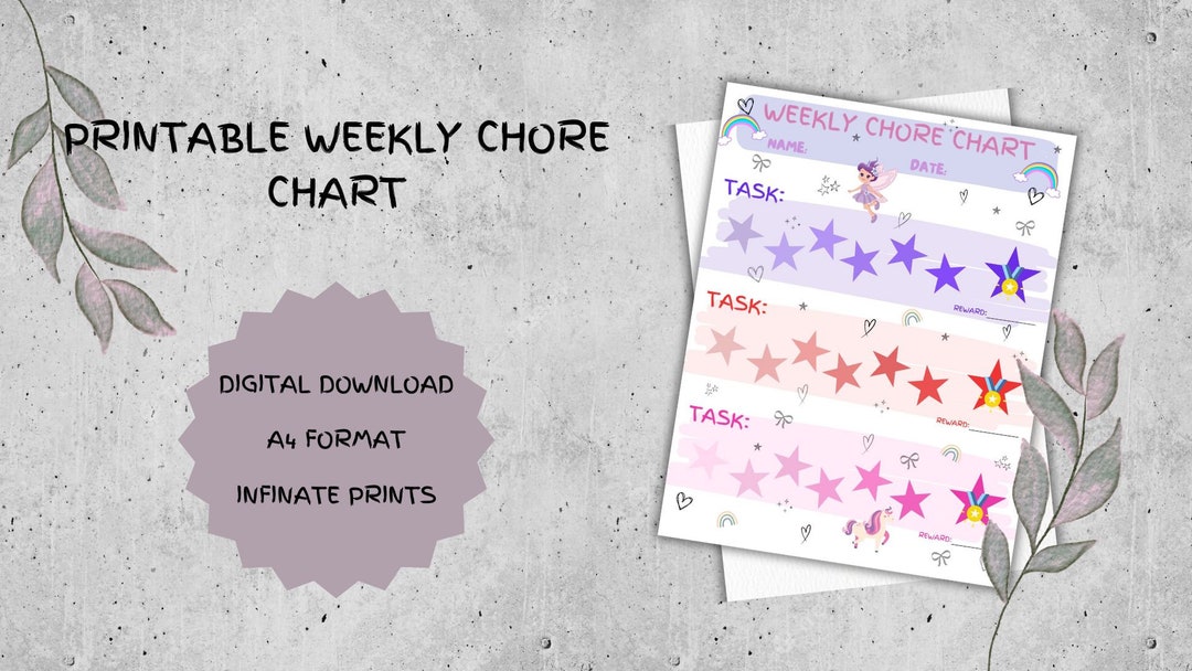Weekly Chore Chart for Kids, for Girls, Toddler Chore Chart, Chore ...