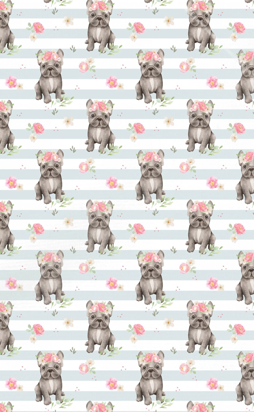 50 Cm French Terry / Summer Sweat Bulldog Girl Baby Dog Boho Flower ...