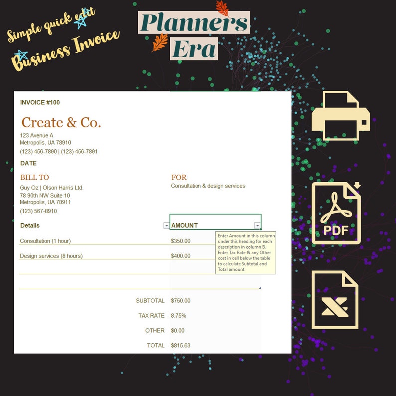 Professional Business Invoice Template - Editable and Printable Excel ...