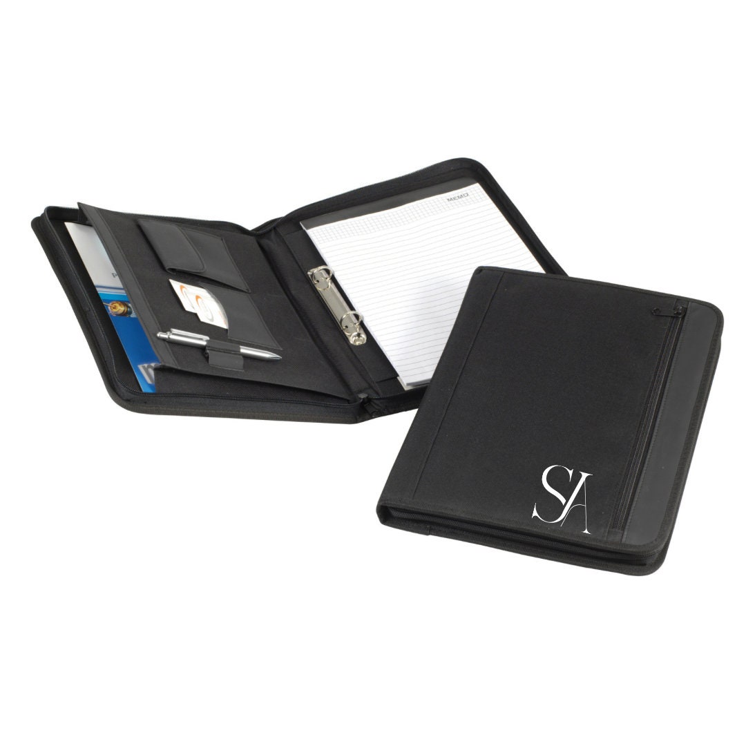 Document Folder in Black in A4 With Zip Pocket, Small Compartments and ...