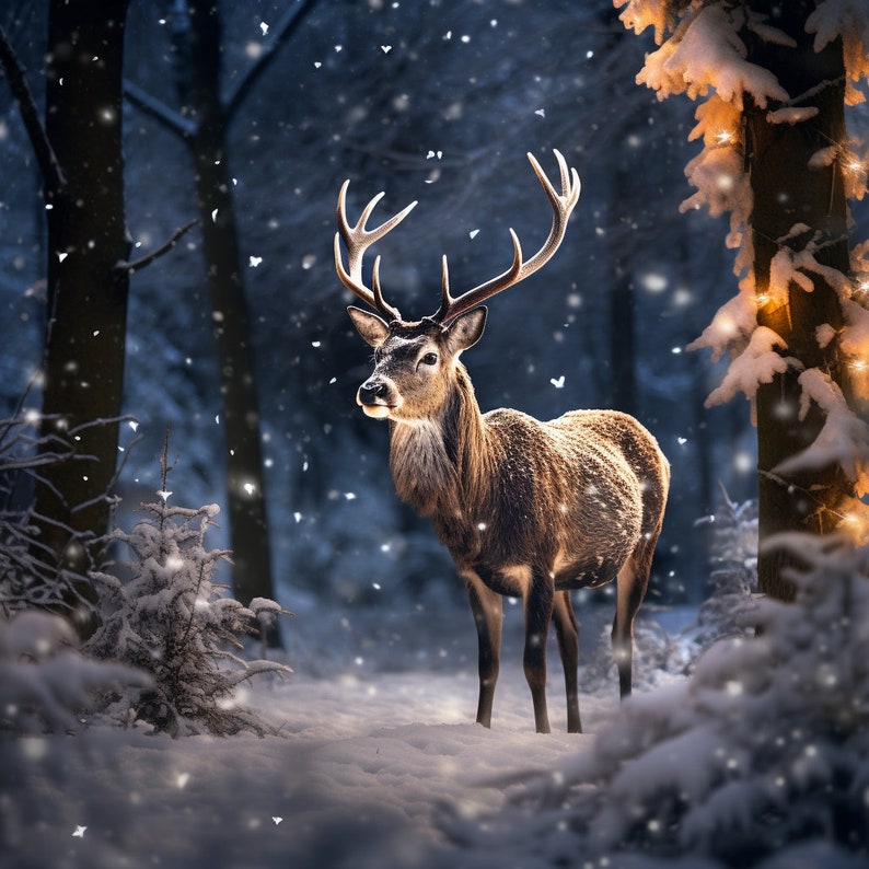 4 Winter Holiday Deer - Digital Art - Etsy