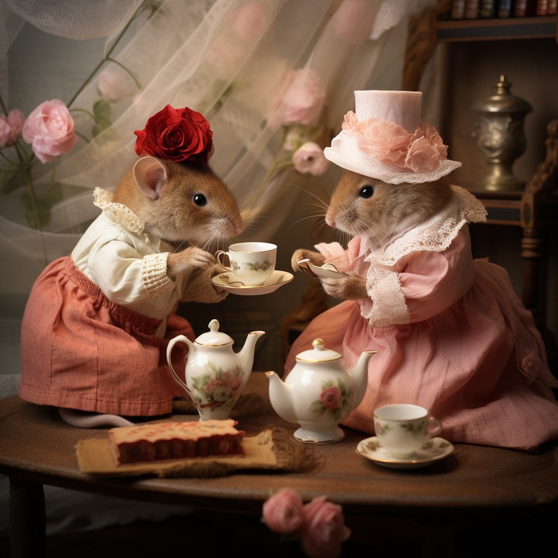 4 Edwardian Mice Valentine's Tea Party! Digital Images - Etsy