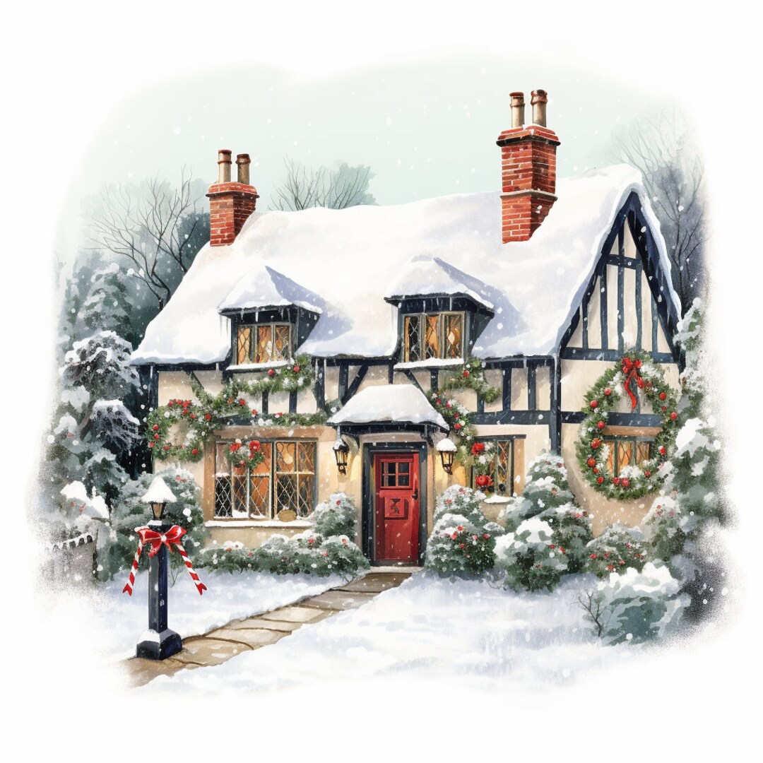 Cozy Christmas Cottage - 5 One-of-a-kind Digital Art Prints by AI ...