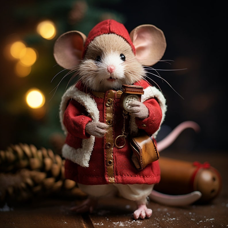4 Santa Mice - Digital Images - Etsy