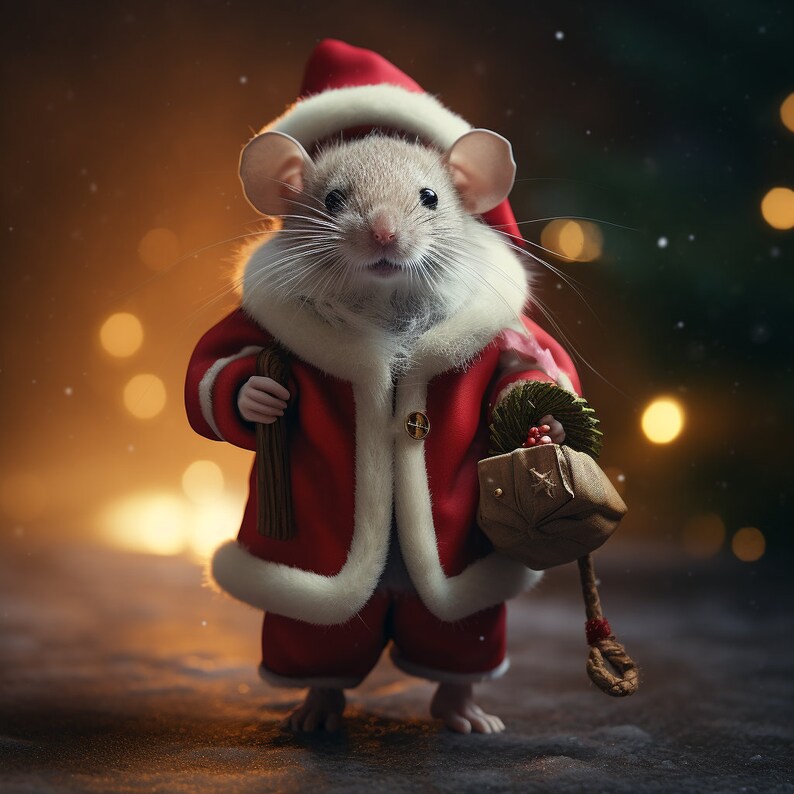 4 Santa Mice - Digital Images - Etsy