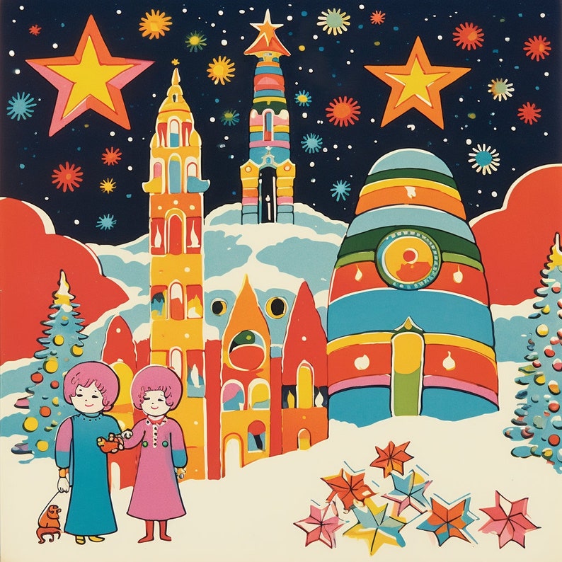 4 Groovy Peter Max-inspired Digital Christmas Images - Etsy