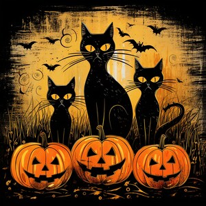 5 Spooky & Cute Halloween Black Cats - Digital AI Images! - Etsy