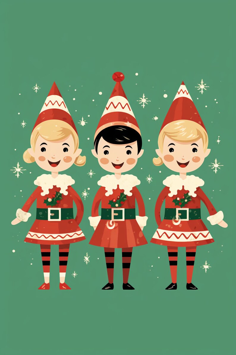 10 Adorable Christmas Elves 1950s Style - Digital Images Zip - Etsy