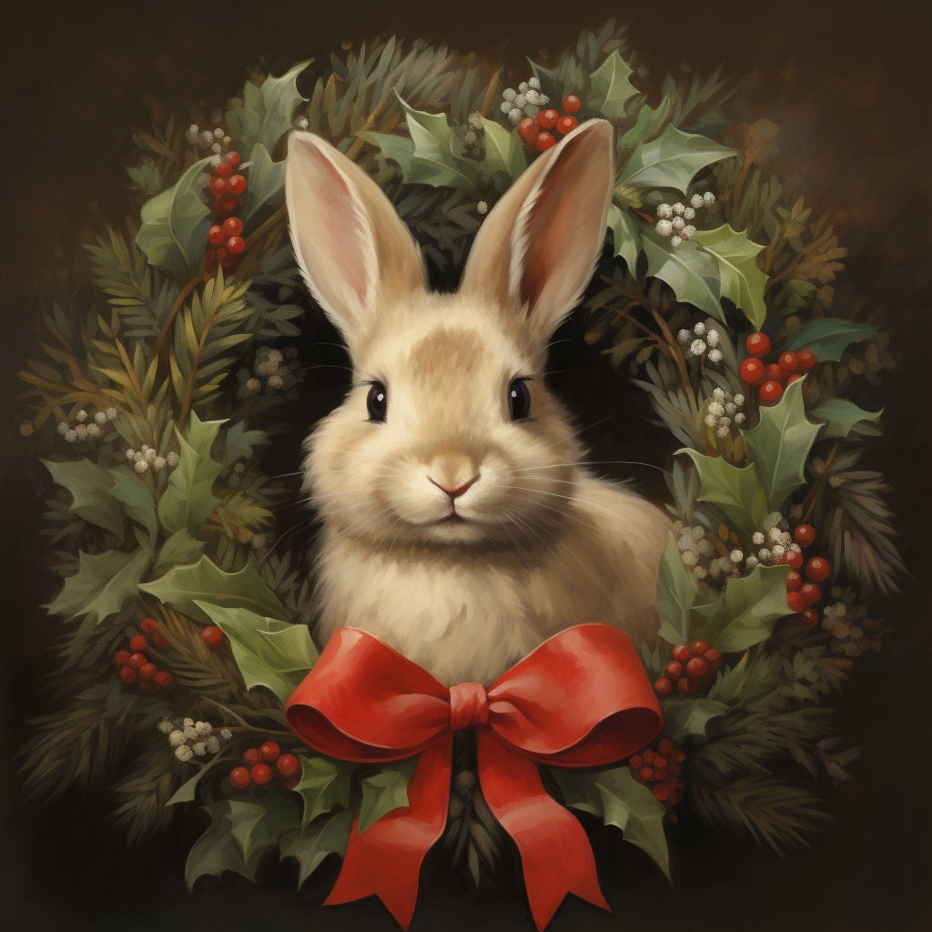 5 Adorable Christmas Bunnies - Digital Images - Etsy