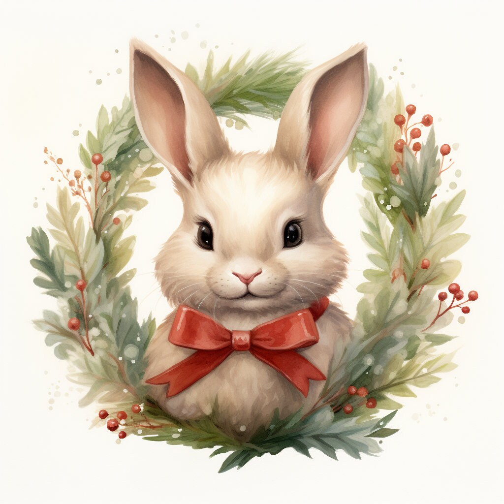 5 Adorable Christmas Bunnies - Digital Images - Etsy