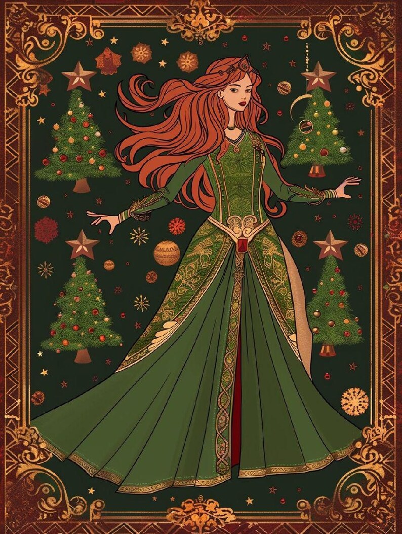 5 One of a Kind Medieval Style Christmas Queen Tarot Card Digital ...