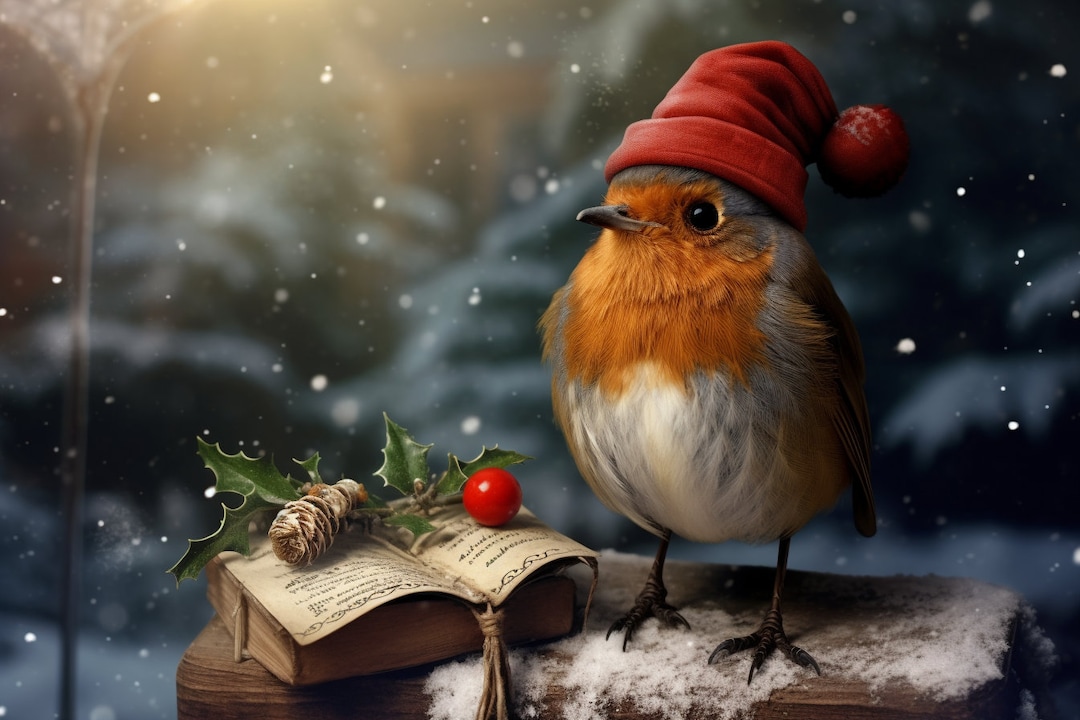 4 Elegant Victorian Christmas Robins - Digital Images - Etsy