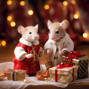 4 Images of Adorable Christmas Mice With Their Christmas Presents - Etsy