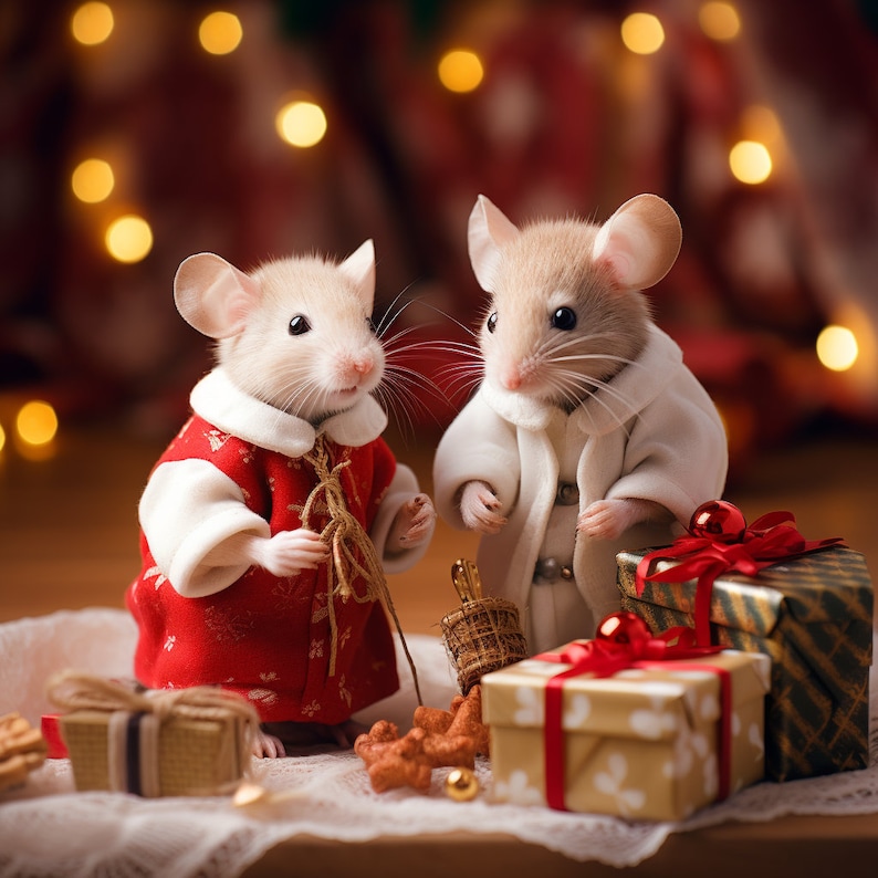4 Images of Adorable Christmas Mice With Their Christmas Presents - Etsy
