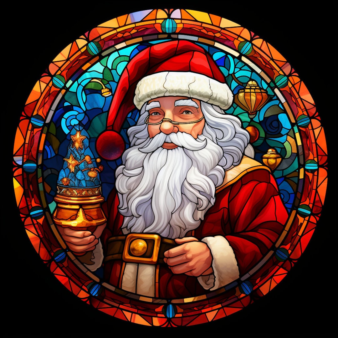 4 Stained Glass Santa Digital Images - Etsy