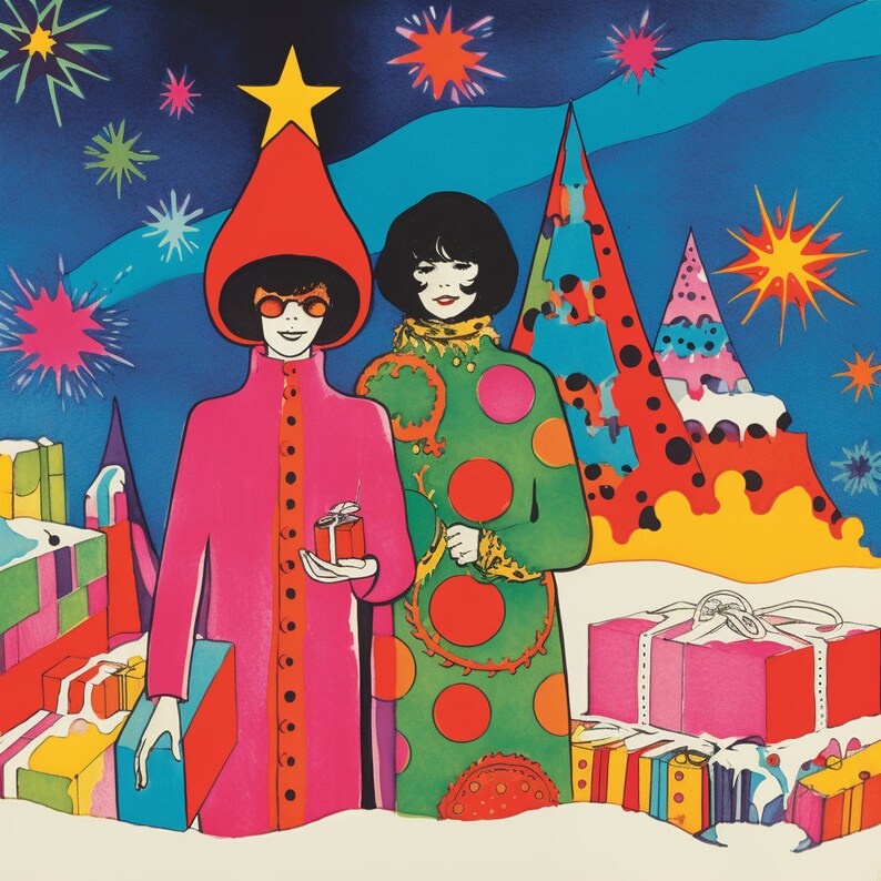 4 Groovy Peter Max-inspired Digital Christmas Images - Etsy