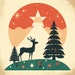 4 Retro Christmas Scenes - Deer & Trees - Digital Images - Etsy