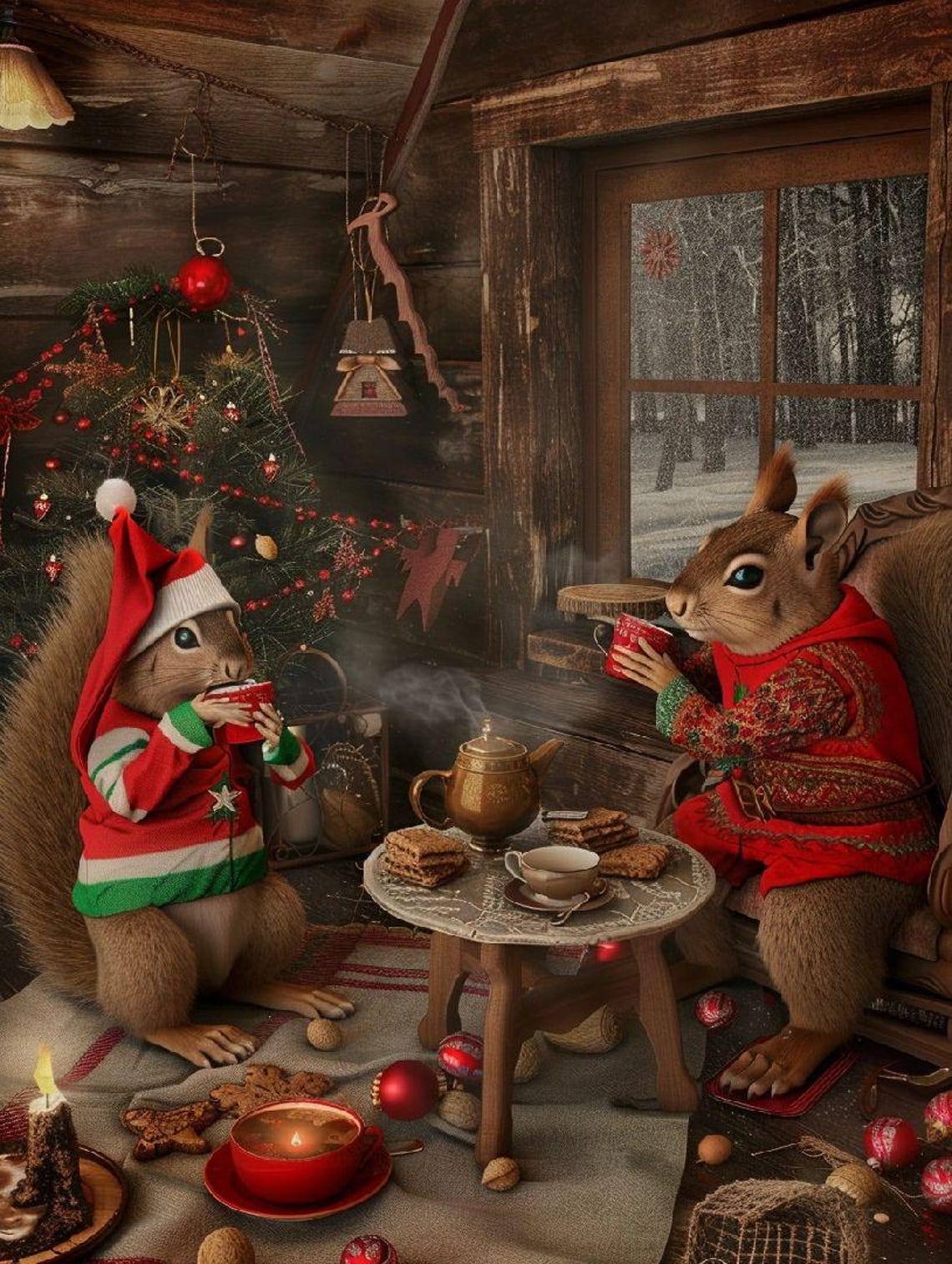 4 Squirrel Christmas Tea Party Digital Images! Wall Art, Crafts, Cards ...