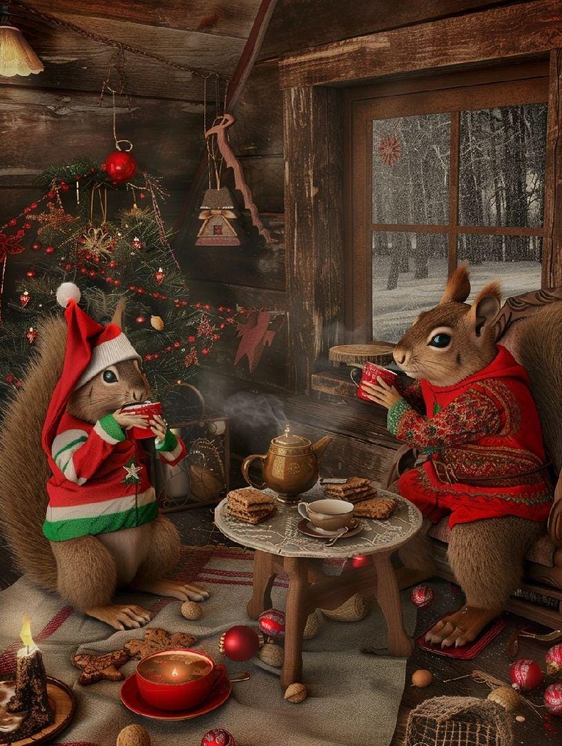 4 Squirrel Christmas Tea Party Digital Images! Wall Art, Crafts, Cards ...
