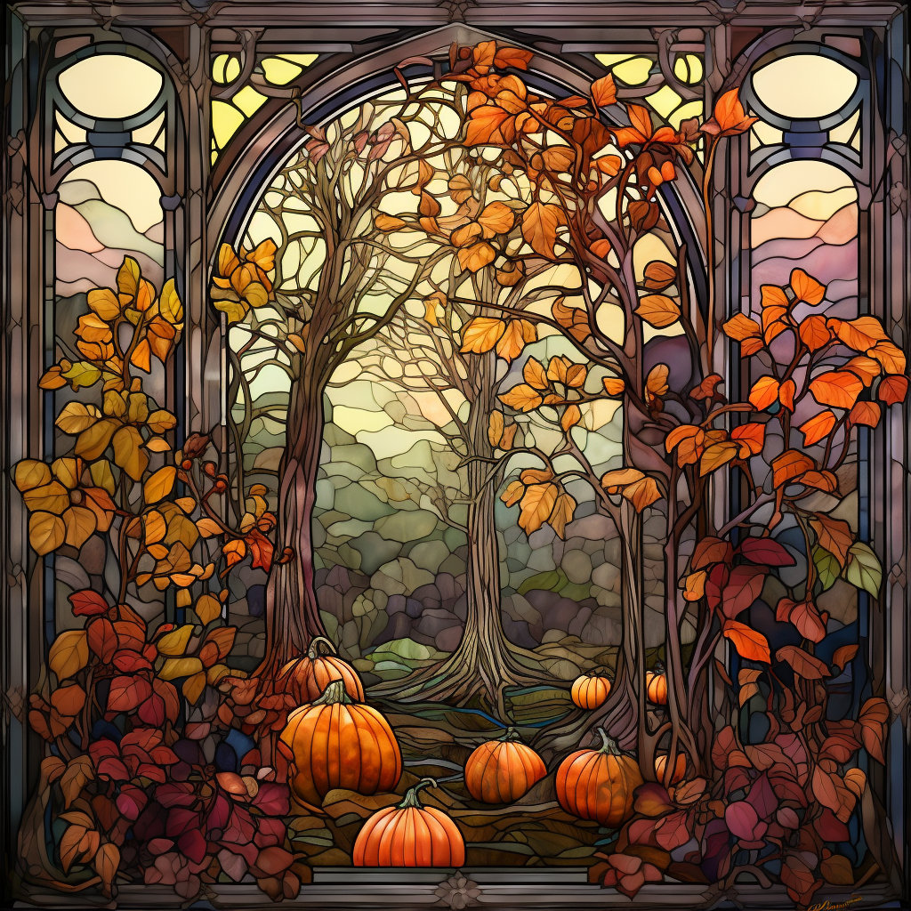 Four Stained Glass Autumn Fall Scenes - Digital Images - Etsy