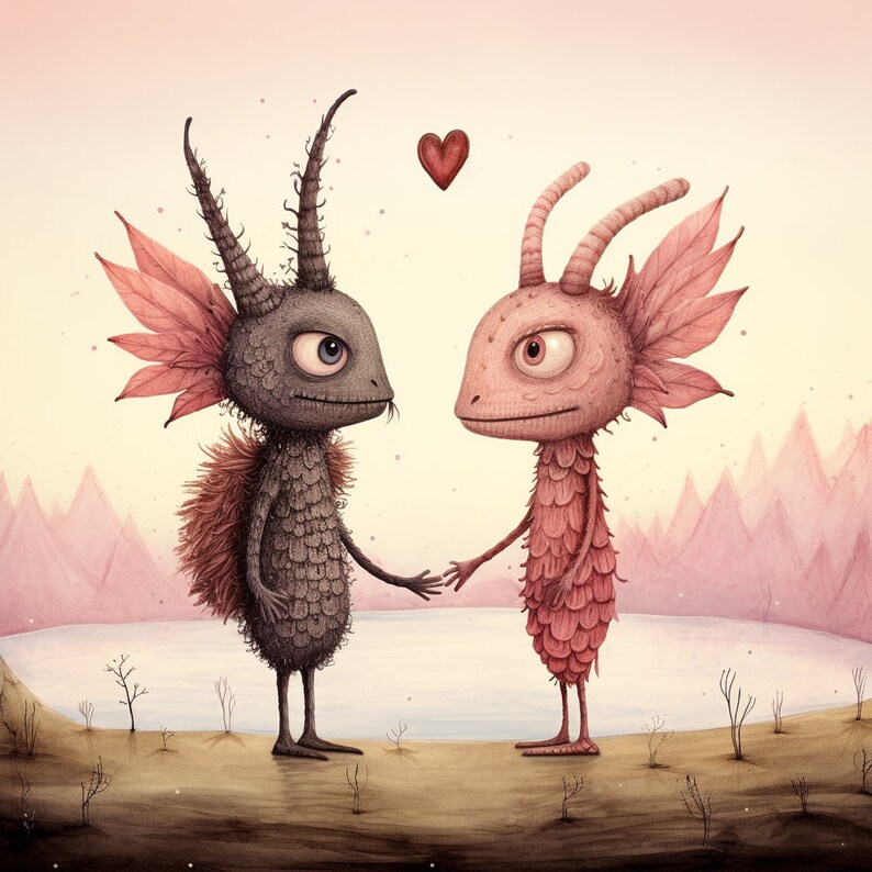 5 Whimsical Valentines Critters Digital Images! 2 - Etsy