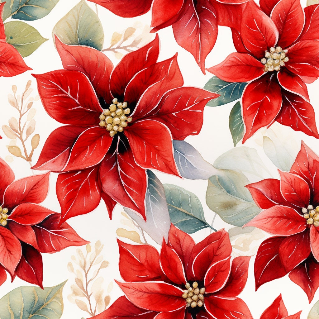 4 Seamless Tiled Christmas Poinsettia Digital Images! - Etsy