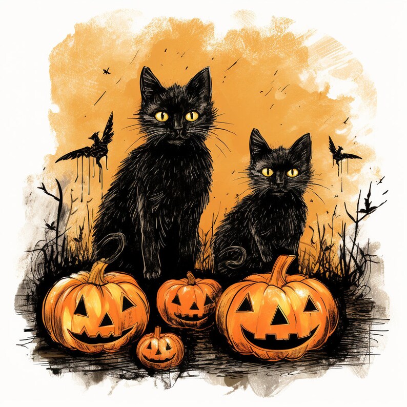 5 Spooky & Cute Halloween Black Cats - Digital AI Images! - Etsy
